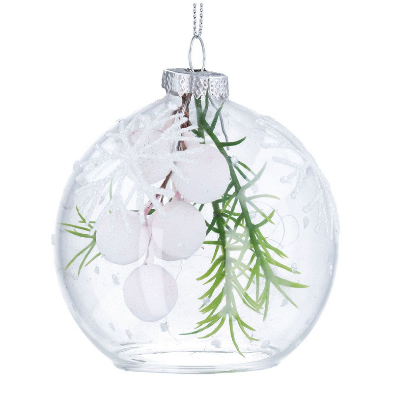 Clear Glass Open Ball with Mistletoe Sprig Decoration