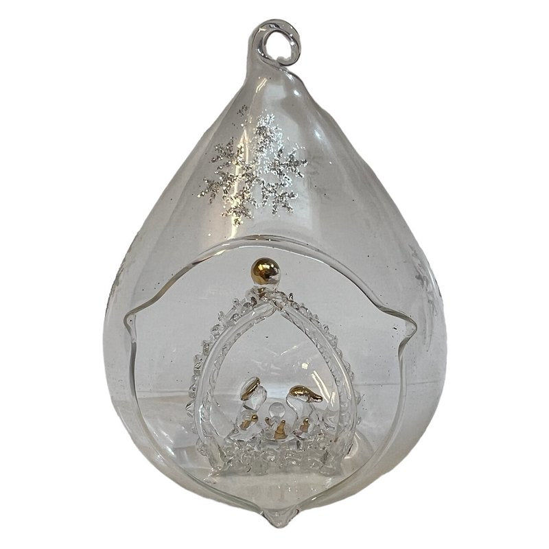 Glass Teardrop Bauble with Nativity Scene