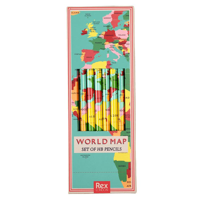 World Map HB Pencil Set